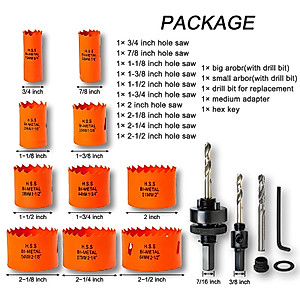 VIKITON Hole Saw Kit Bi Metal with Case, General Purpose Size from 3/4'' to 2-1/2'', Hole Saw Set for Metal, Wood and Plastic, with Clean and Smooth Cutting Edge, Fast Chip Removal.