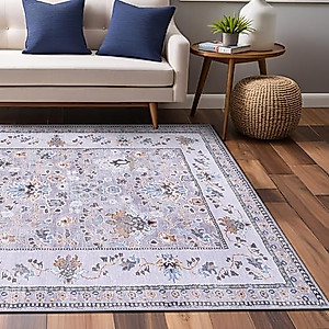 Lena Rug Floral Machine Washable Area Rug 5x7 for Living Room Bedroom Kitchen Dining Room Gray