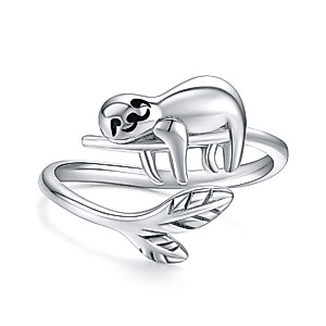 JUSTKIDSTOY Sloth Ring S925 Sterling Silver Adjustable Open Band Cute Animal Jewelry Graduation Gifts for Women for Sloth Lover