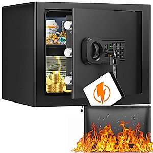 Mitlvge 0.5 Cu ft Home Safe Fireproof Waterproof, Fireproof Safe with Fireproof Document Bag, Home Security Safe with Electronic Digital Keypad & LED Light, Small Safe Box for Money Firearm Medicine