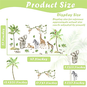 Jungle Animals Wall Decals Woodland Animals Wall Stickers Baby Boys Girls Nursery Wall Decor,Safari Wall Decals Peel and Stick Elephant Giraffe Forest Animal Wall Stickers for Kids Room Playroom Decor