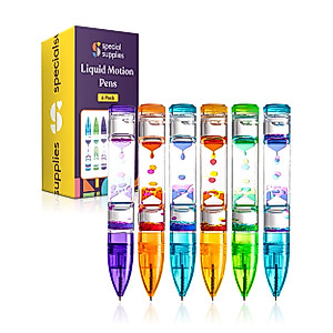 Special Supplies Liquid Motion Bubbler Pens, 6-Pack Colorful Hourglass Timer with Droplet Movement, Bedroom, Sensory Play, Cool Home or School (Pack of 6 Pens)