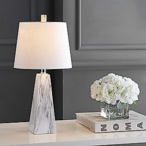 JONATHAN Y JYL1037A Owen 20.5" Resin LED Table Lamp, Contemporary, Modern, Elegant, Office, Living Room, Family Room, Dining Room, Bedroom, Hallway, Foyer, White Marble Finish