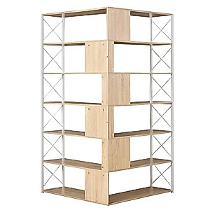 Bookcase 7-Tier Tall Corner Bookshelf, Freestanding L Shaped Storage Organizer Book Shelf with Metal Frame for Living Room Study Room Office