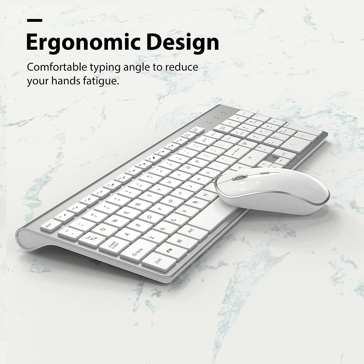 Wireless Keyboard Mouse, JOYACCES 2.4G Compact and Ultra Slim Wireless Keyboard and Mouse for Windows, Computer, Desktop, PC, Laptop-Sliver