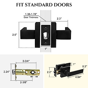 Betollo 3 Pack Black Interior Door Handles, Passage Door Handle Non-Locking for Hallway & Closet, Reversible Handles Set for Left & Right Door