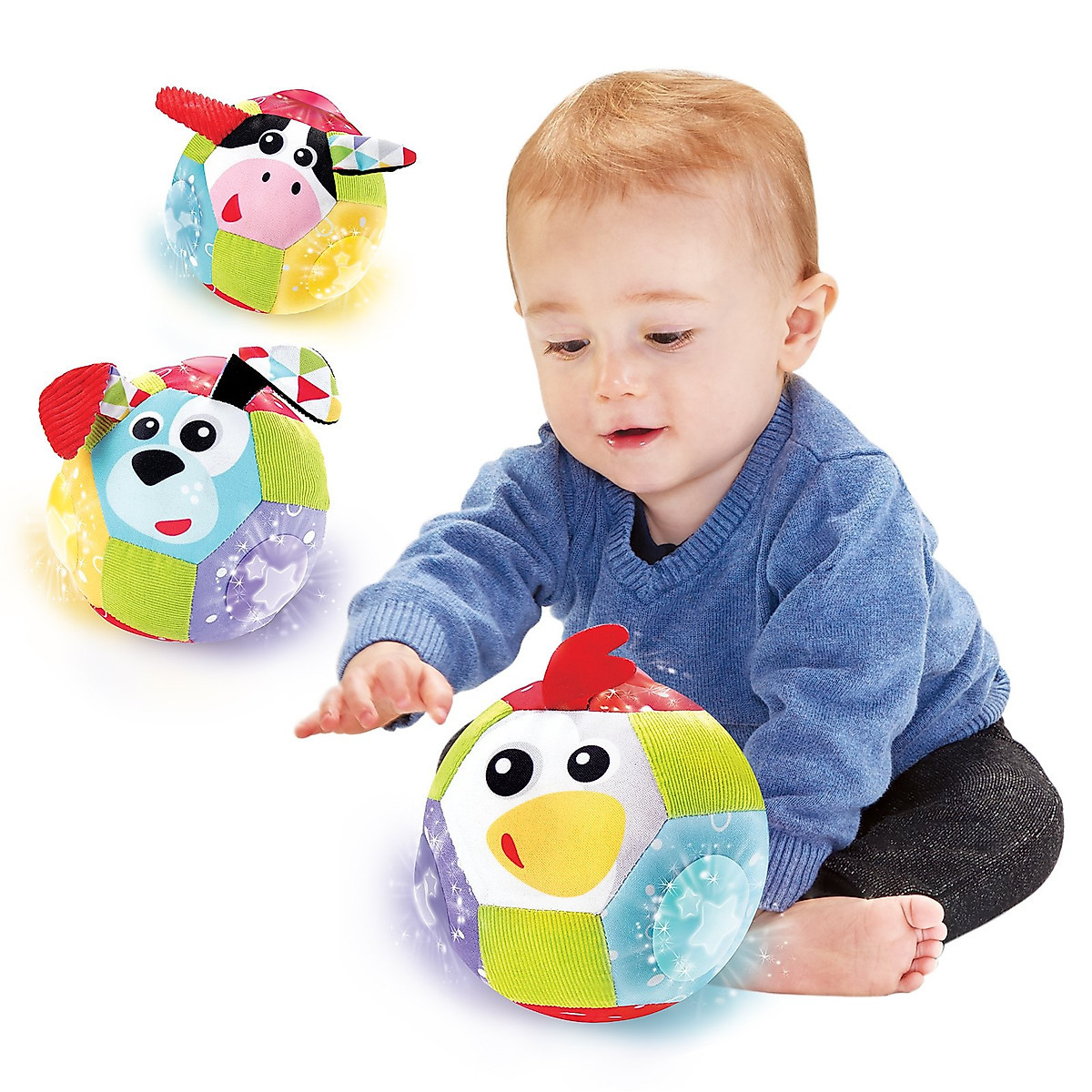 Yookidoo Baby Lights N' Music Friends Ball A Soft Newborn Musical Ball Toy with Flashing Stars and Three Friendly Farm Animals. Ideal for Floor Play, Stroller Or Crib.