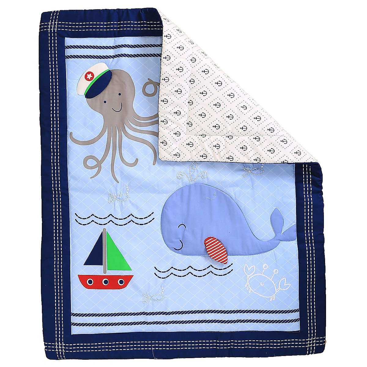 Brandream Ocean Baby Crib Bedding Set for Boys with Nautical Whale Octopus Anchor Coastal Undersea Theme, 3pcs