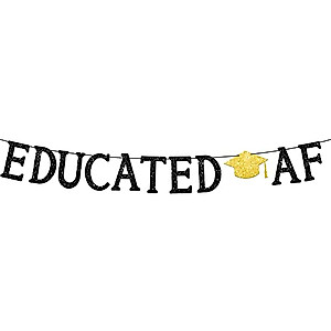 XtraLarge, Congrats Grad Banner - 72x44 Inch | Glitter Gold Educated AF Banner - 10 Feet No DIY | Graduation Banner for Graduation Party Decorations 2022 | Class of 2022 Educated AF Decorations