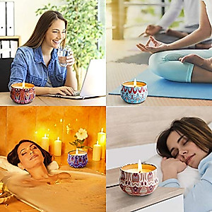 Scented Candles Gift Set, Soy Wax Candles, Aromatherapy Candles for Home, Linen, Apple Cinnamon, Lavender Vanilla, Rose Sandalwood (4 x 2.5 oz) Mothers Day Gifts