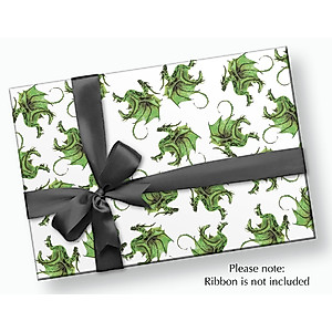 Stesha Party Green Dragon Birthday Wrapping Paper - Folded Flat 30 x 20 Inch (3 Sheets)