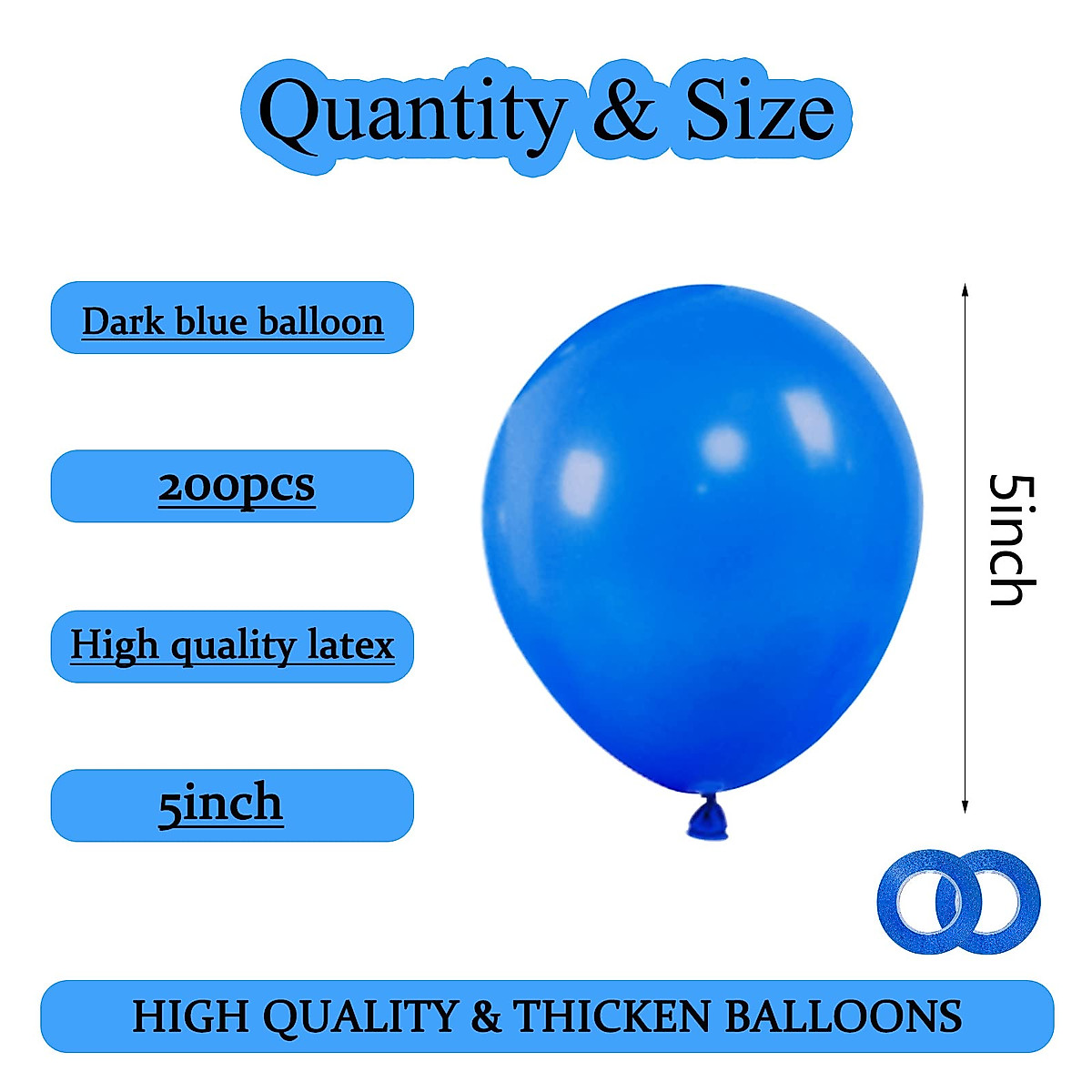 KAWKALSH 200pcs 5 Inch Dark Blue Balloons, Small Mini Latex Balloons for Party Birthday Baby Shower Anniversary Festival Arch Garland Decoration (Dark Blue)