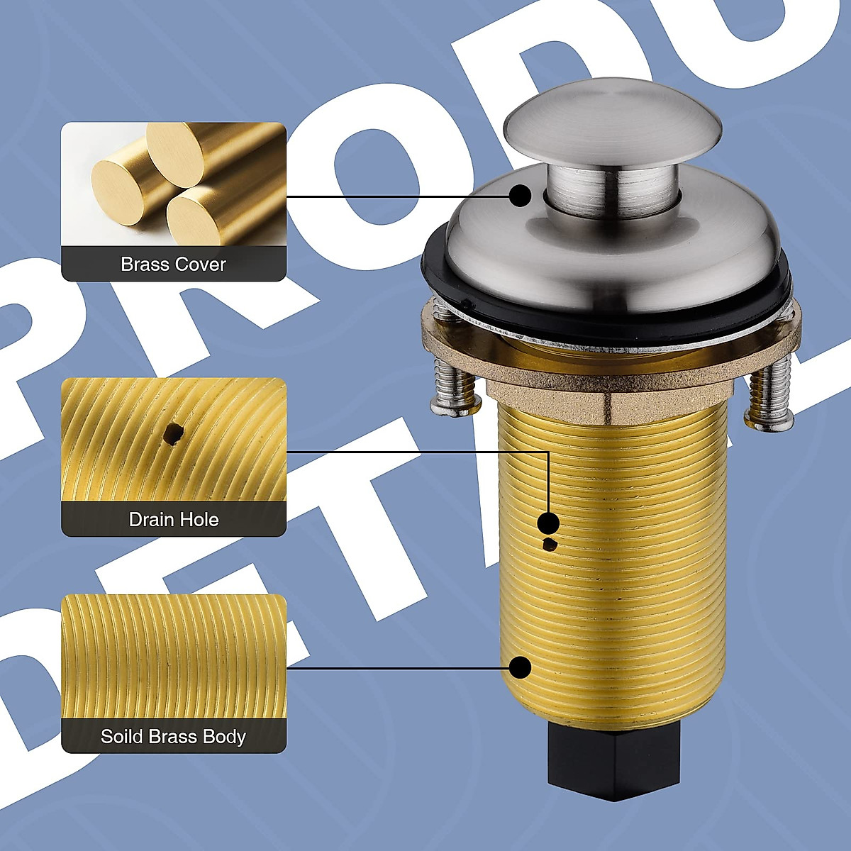 Garbage Disposal Air Switch Kit,With Long Button (Solid Brass) for Sink Top,With Power Module & Cabel,Food Waste Disposals Replacement Parts,Brushed Gold