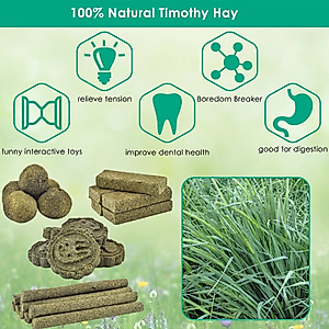 ERKOON 25Pcs Bunny Chew Toys, 100% Natural Timothy Hay Chew Biscuit&Treats Sticks, Chew Toy for Teeth for Rabbit Chinchilla Guinea Pig Hamster Gerbil Squirrel, 8.5oz