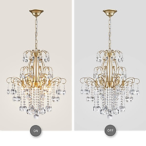 WUZUPS Crystal Chandelier 5-Light Pendant Ceiling Light Modern Lighting Fixture for Bedroom Hallway Bar Kitchen Bathroom, H 22.6'' x W 19.2'', E12 Base, Gold