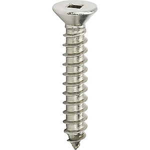 Self-Tapping #10 x 1-1/2" Flat Head Deck or Sheet Metal Screws Square Drive, Stainless Steel 18-8, Full Thread, Bright Finish (100)