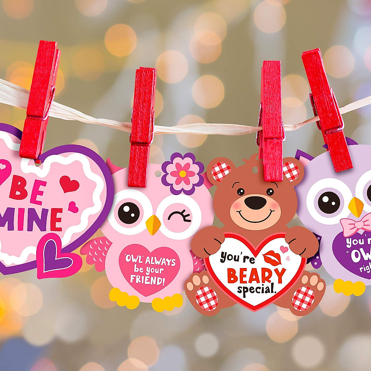 Valentine's Day Crafts Kits DIY Valentine Decorations Hanging Ornaments, Lanyards for Kids Family Entertainment Activities, 4 Styles (24 Sets)