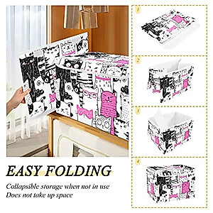 CaTaKu Cute Cat Funny Storage Bins with Lids and Handles, Fabric Large Storage Container Cube Basket with Lid Decorative Storage Boxes for Organizing Clothes