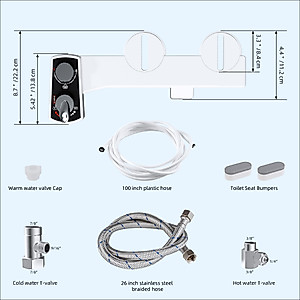 Hibbent Bidet Attachment for Toilet, Hot and Cold Water Spray Non-Electric Dual Nozzle for Frontal & Rear Wash, Adjustable Water Pressure Control, Self Cleaning Water Sprayer, Black/Chrome