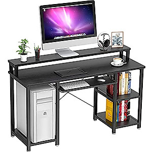 NOBLEWELL Computer Desk with Monitor Stand Storage Shelves Keyboard Tray，47" Studying Writing Table for Home Office (Black)