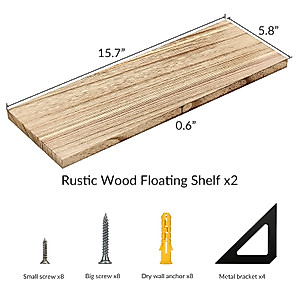 KINLINK Floating Shelves Wall Mounted, Wood Rustic Wall Shelves Set of 2 for Living Room/Bathroom/Bedroom/Kitchen/Farmhouse,Carbonized Black