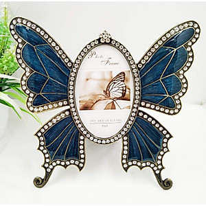 soofylia Retro Metal Butterfly Frame with Rhinestones Indigo Photo Frame 3.5 × 5 Room Decor Perfect for Wedding, Baby Birth Anniversary, Vacation, Graduation, Housewarming or any Memorable Photos