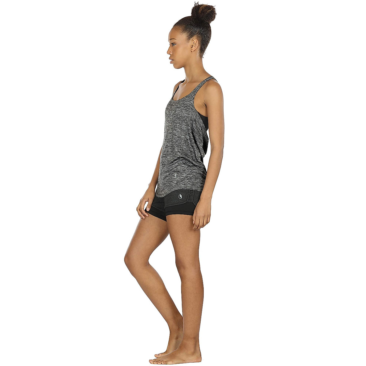 icyzone Workout Tank Tops Built in Bra - Women's Strappy Athletic Yoga Tops, Exercise Running Gym Shirts (L, Charcoal)