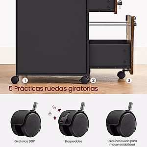 VASAGLE File Cabinet with Lock, Filing Cabinet with 2 Storage Drawers, for Hanging File Folders, Open Shelf, Home Office, Steel Frame, Industrial, Rustic Brown and Black UOFC077B01