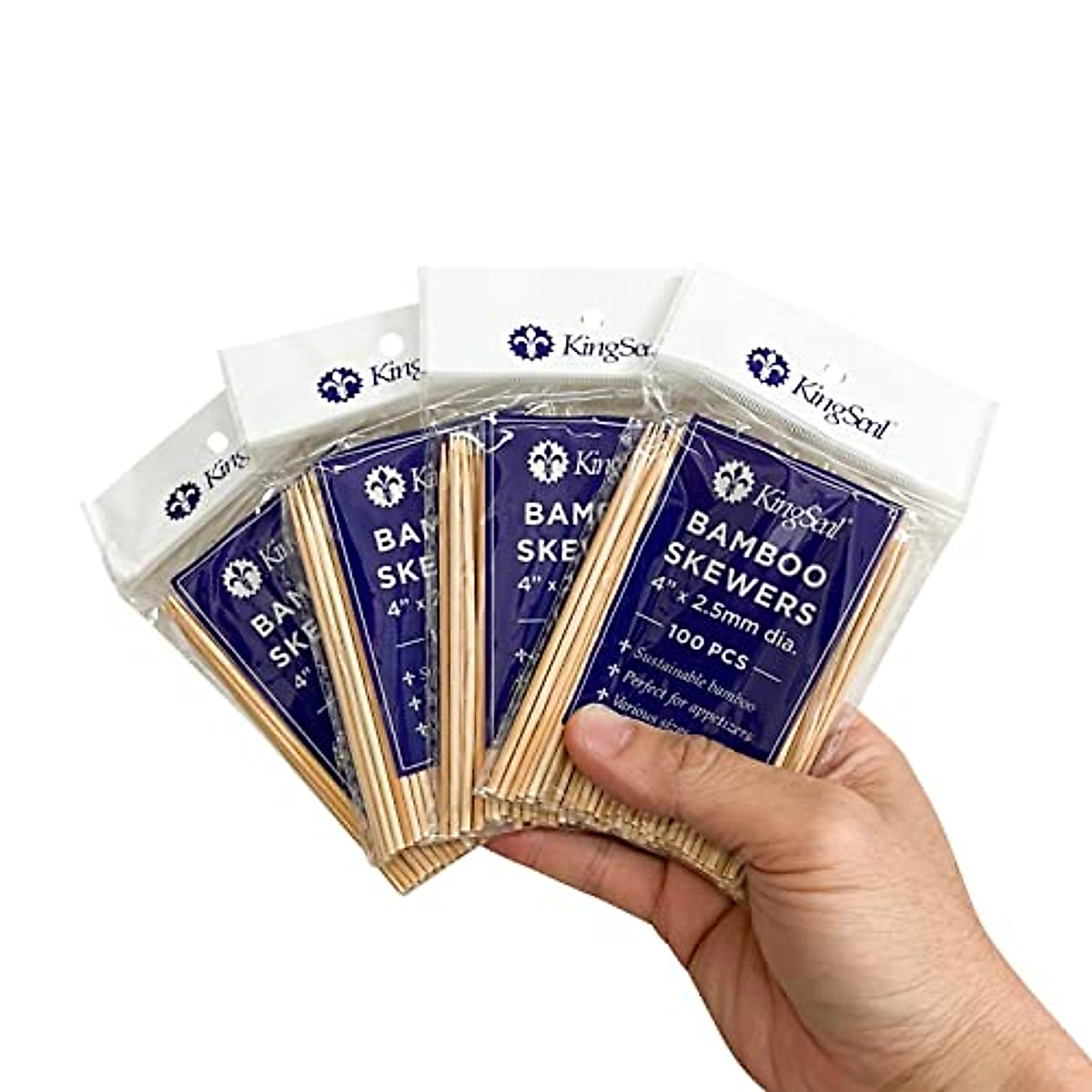 KingSeal Natural Bamboo Wood Grilling Skewers, 4 Inches x 2.5mm Diamter, for Shish Kebabs, BBQ, and Fruit Arrangements, Bulk Pack - 16 Packs of 100 (1600 Count)