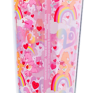 Silver Buffalo Care Bears Love Rainbow Hearts Featuring Friend Bear and Love-A-Lot Bear Plastic Cold Cup with Lid and Topper Straw, 24 Ounces