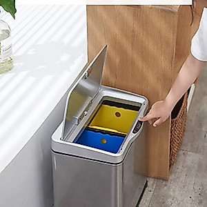 Kitchen Trash Can Metal Trash Can Stainless Steel Kitchen Intelligent Induction Automatic Classification Trash Can Household Double Barrel Kitchen Waste Dry and Wet Separation (Color : Gold)