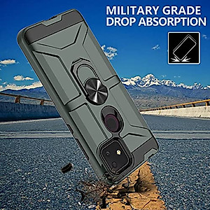 TCL Revvl 4 Plus Case, T-Mobile Revvl 4 Plus Case with [3X Tempered Glass Screen Protector], Built-in Ring Kickstand and Magnetic Car Mount Shockproof Dropproof Armor Rugged Case - Dark Green