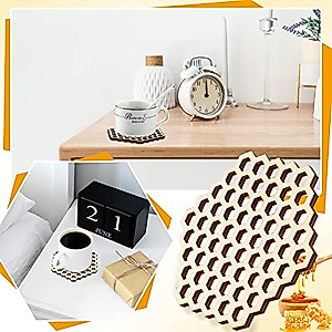 8 Pcs Honeycomb Wood Coaster Set Hollow Hex Honey Comb Wooden Coaster Hexagon Honeycomb Coasters Honeycomb Wooden Cup Cushion Mug Mats for Housewarming Gift Coffee DIY Bar Home Decor