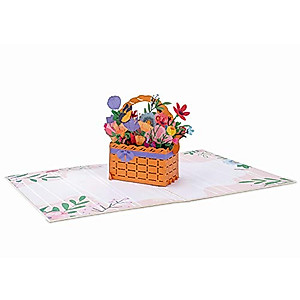 Paper Love 3D Pop Up Card, Floral Basket, Handmade Popup Greeting Cards, For Mothers Day, Spring, Thinking of You, Thank You, Sympathy, Wedding, Anniversary, Get Well, Just Because, All Occasion, 5" x 7"