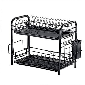Plate Rack Draining Dish Rack Black Double Stainless Steel Dish Rack Drying Rack Utensil Holder Cutting Board Holder And Dish Drainer Pan Plate Holder