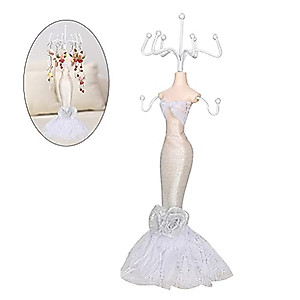 USHOBE Doll Jewelry Display Stand Tower: Necklace Jewelry Holder Display Jewelry Holder in Sequin Ruffle Gown Earring Necklace Bracelet Rings Organizer