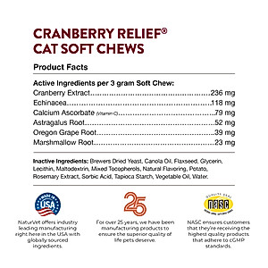 NaturVet Cranberry Relief Plus Echinacea for Cats, 60 ct Soft Chews, Made in The USA with Globally Source Ingredients