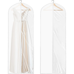 Simple Houseware 65-inch Translucent Garment Bags with Zipper for Gowns, Suits, Dresses, Costumes, Uniforms, 2 Pack, Clear