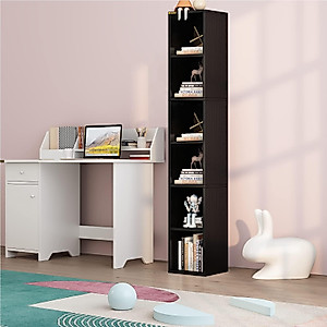 YQ JENMW 68.5 Inches Small Tall Narrow Corner Bookshelf, 6 Shelf Cubby Storage Organizer for Small Spaces, Freestanding Storage Cabinet for Bedroom Library Living Room Home Office, Black
