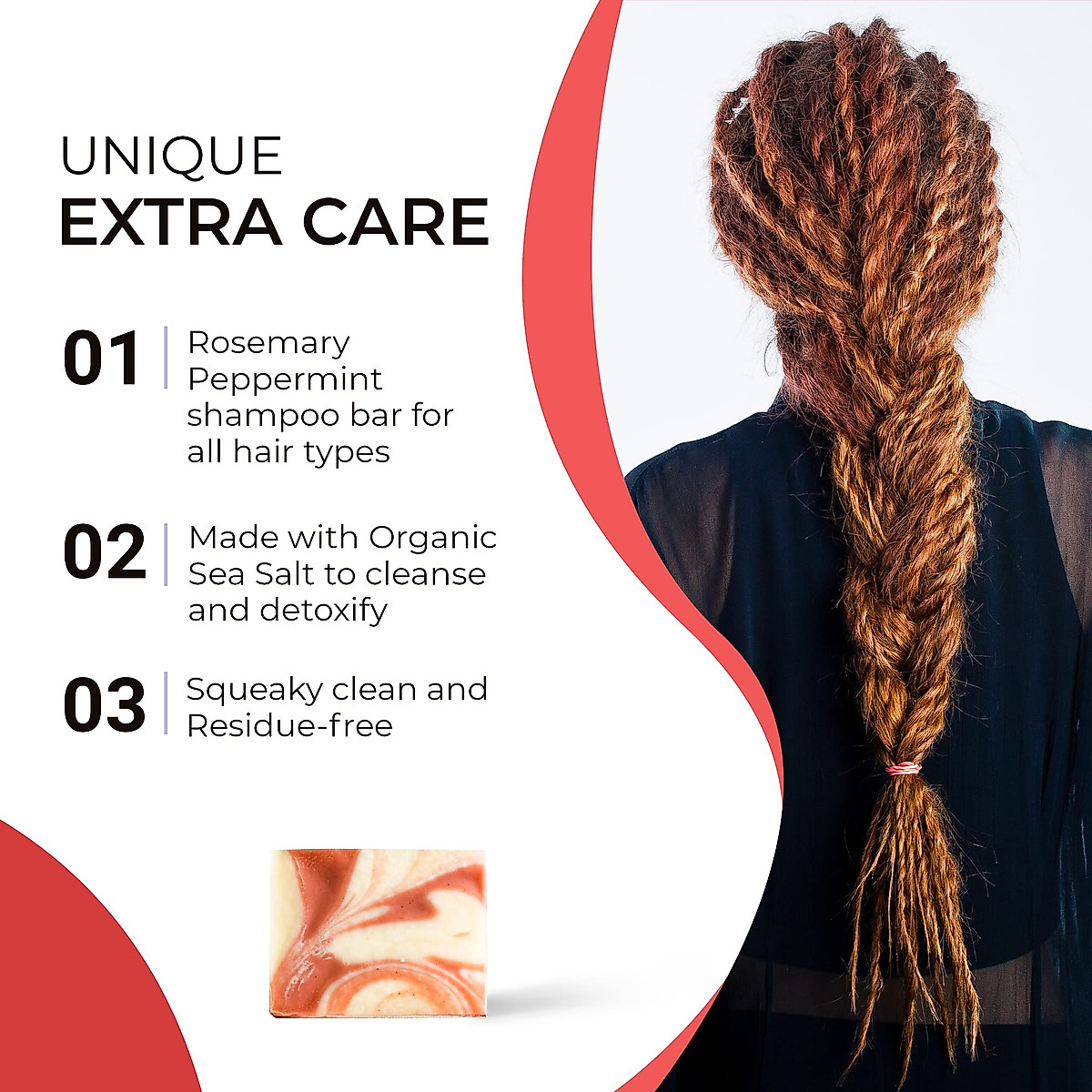 Dollylocks Organic Shampoo Bar for Dreadlocks, Vegan Shampoo with Coconut Oil, Essential Oils, Sea Salt, Plant-Based Shampoo Bars for Hair, Residue Free and Cruelty Free - (4.5oz) Rosemary Peppermint