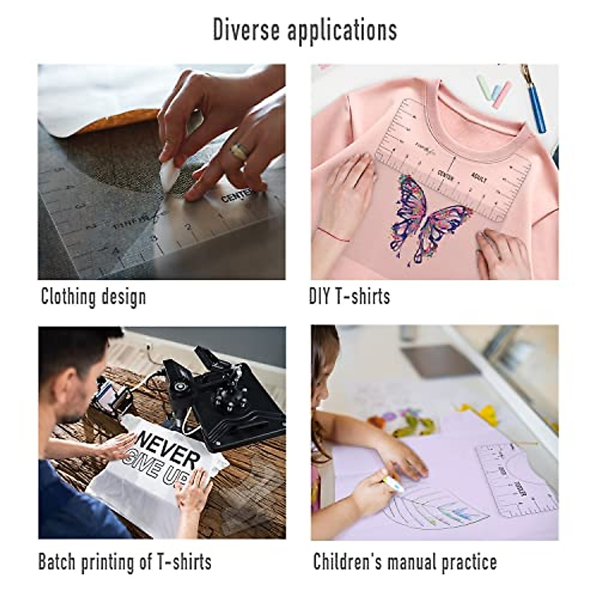 FINFINLIFE Tshirt Ruler Kit - 9Pcs, Transparent Tshirt Ruler Guide for Vinyl, Shirt Alignment, T Shirt Rulers to Center Designs, Shirt Ruler for Vinyl Alignment, T Ruler for Infant Toddler Youth Adult