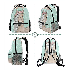 Flower Horse School Backpacks Blue Pony Student Backpack Big For Girls Boys Elementary School Shoulder Bag Bookbag Fairy Tale