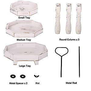 3 Tiered Tray, Rustic Cake Stand with Large Capacity Diameter of 15.6" 12.6" 8.8" Wooden Trays Farmhouse Decorative Tiered Tray for Kitchen Bathroom