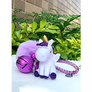 Tonsamvo Cute Pom Pom Keychian with Fur Ball Small Bell Keyring for Women Bag Purse Car Decoration (Purple-M-Bells)