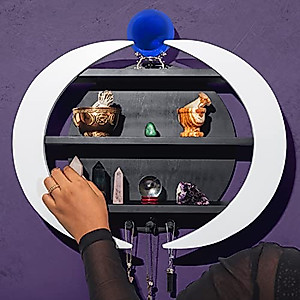 17” Double Crescent New Moon Crystal Shelf Display, Moon Wall Shelf, Wooden Moon Shelf, Large Moon Shelves, Crystal Display Shelf, Spiritual Altar Shelf for Healing Crystals, Moon Shelf for Stones