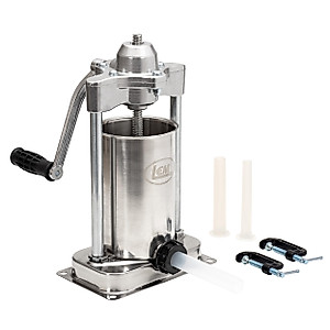 LEM Products Mighty Bite Vertical Stainless Steel 5 Pound Capacity Sausage Stuffer with Plastic Stuffing Tubes,Silver