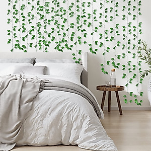 ZYIGYI 360 Feet 48 Pack Fake Greenery Hanging Garland, Ivy Leaf Plants, Vine Leaves, Fake Flowers Foliage for Bedroom Garden Wall Decor