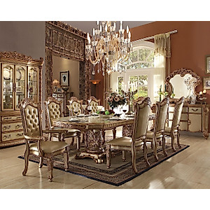 Generic 10PS Formal Dining Room Set Kitchen Furniture Include 1 Dining Table, 6 Side Chairs, 2 Arm Chairs and 1 Buffet & Hutch, 8-Person Solid Wood Extendable Dining Set (Gold Patina), DAE0200