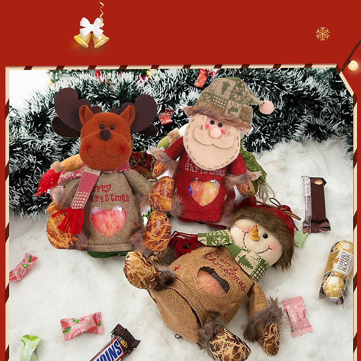 Christmas Gift Bags Zipper Design,Christmas Gift Doll Bags, Christmas Candy Bags, Christmas Bags with Drawstring,Christmas Gift Bags for Party and Festival (6pcs)