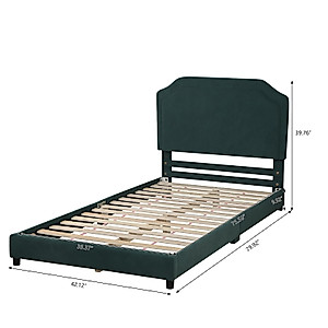 Getifun Upholstered Kids Twin Bed Frame, Velvet Wooden Kids Bed with Adjustable Headboard (Green)